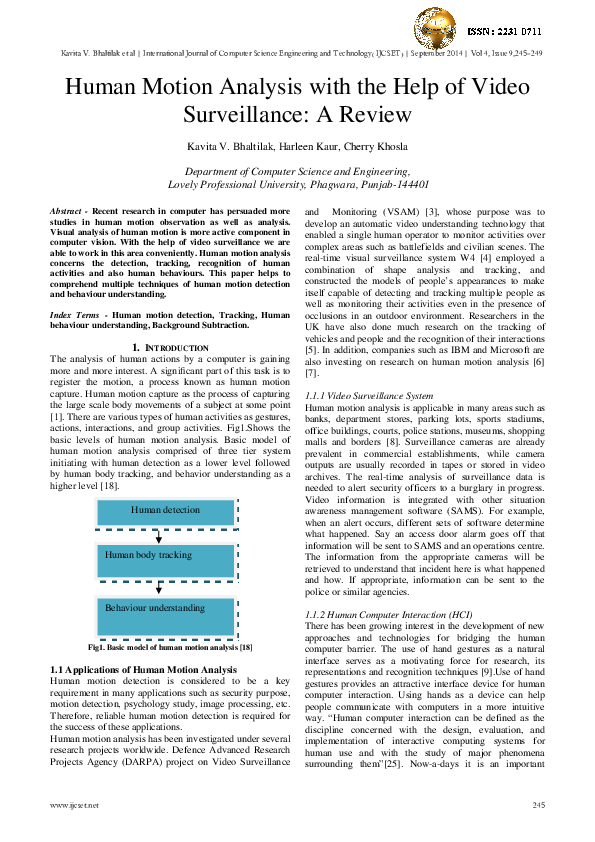 (PDF) Human Motion Analysis with the Help of Video Surveillance: A Review