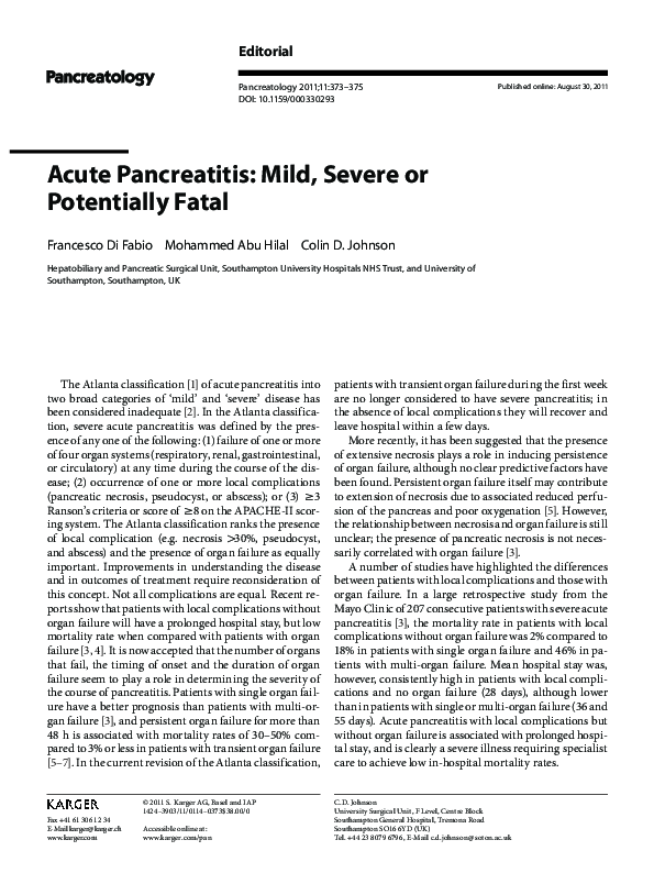 (PDF) Acute Pancreatitis: Mild, Severe or Potentially Fatal