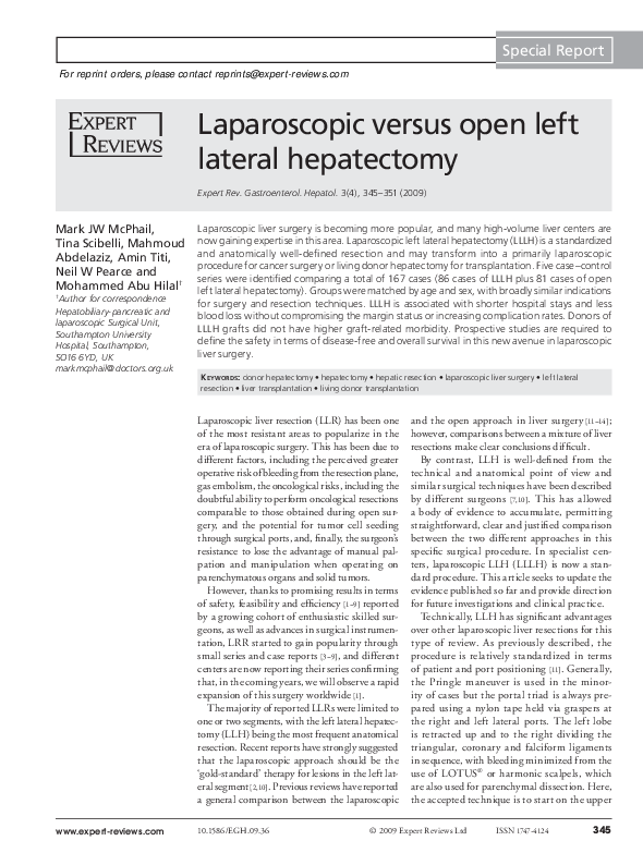 (PDF) Laparoscopic versus open left lateral hepatectomy