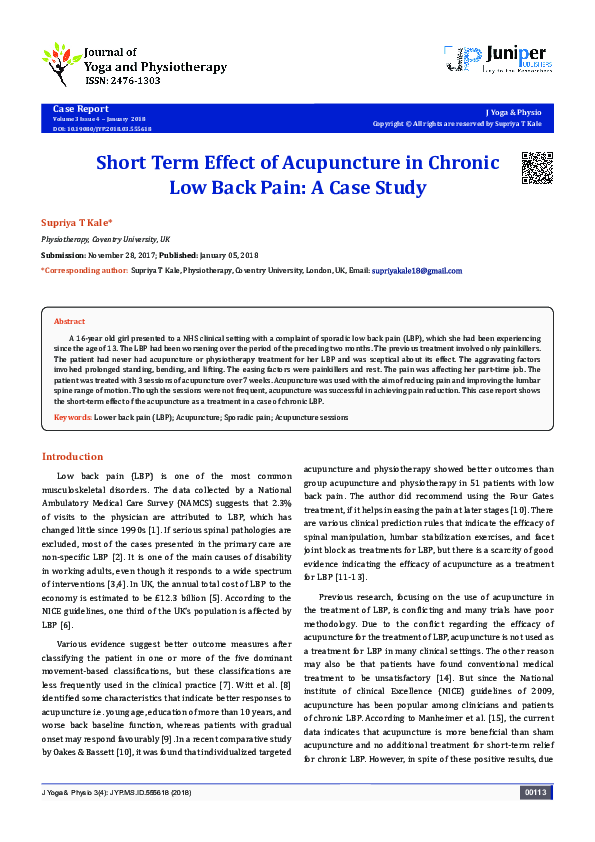 (PDF) Short Term Effect of Acupuncture in Chronic Low Back Pain: A Case ...