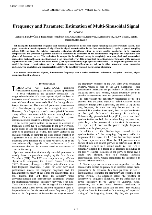 (PDF) Frequency and parameter estimation of multi-sinusoidal signal