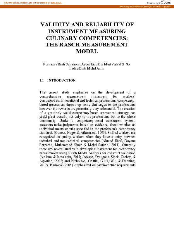 (PDF) Validity and reliability of instrument measuring culinary competencies: the rasch ...