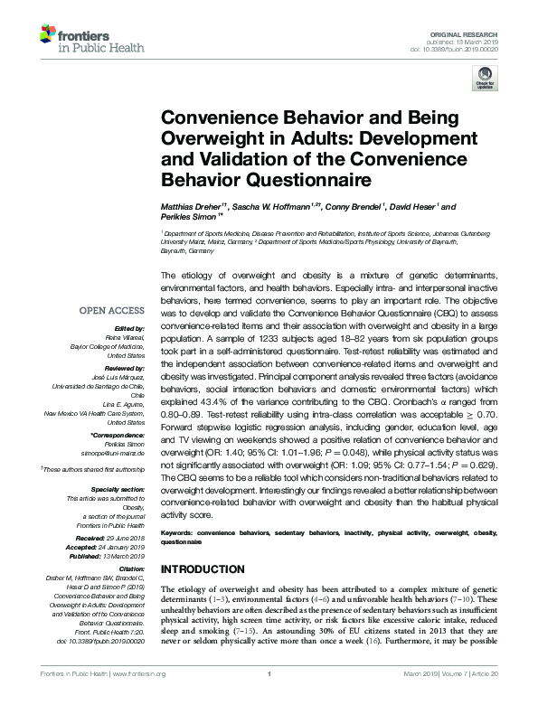 (PDF) Convenience Behavior and Being Overweight in Adults: Development ...