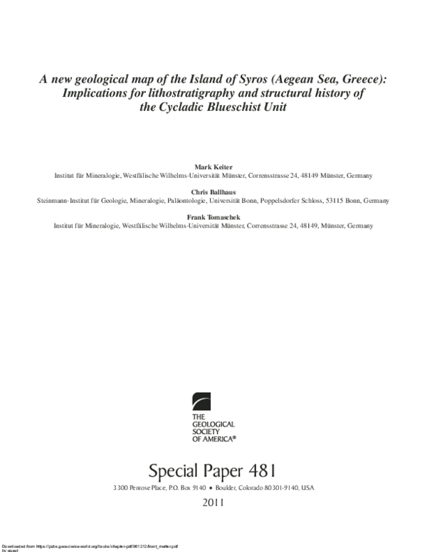 (PDF) A new geological map of the Island of Syros (Aegean Sea, Greece ...