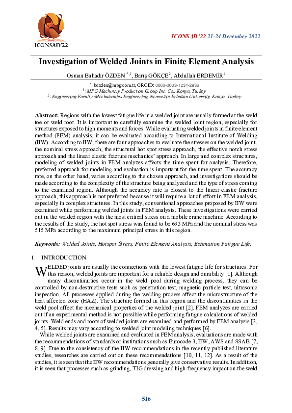 Pdf Investigation Of Welded Joints In Finite Element Analysis