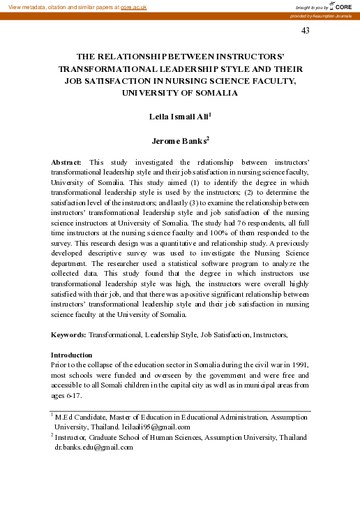 (PDF) The Relationship Between Instructors’ Transformational Leadership Style And Their Job ...