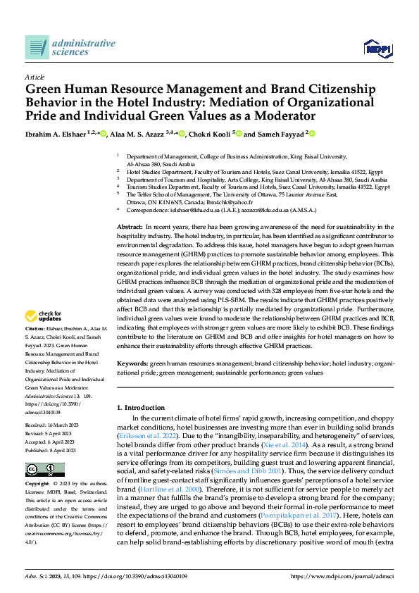 (PDF) Green Human Resource Management and Brand Citizenship Behavior in the Hotel Industry ...