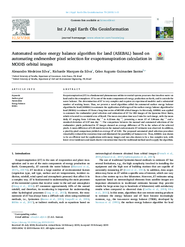 (PDF) Automated surface energy balance algorithm for land (ASEBAL ...