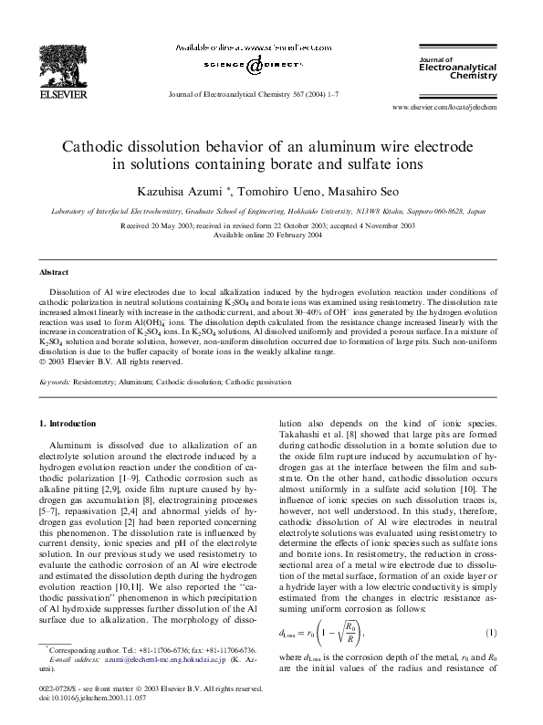 (PDF) Cathodic dissolution behavior of an aluminum wire electrode in ...