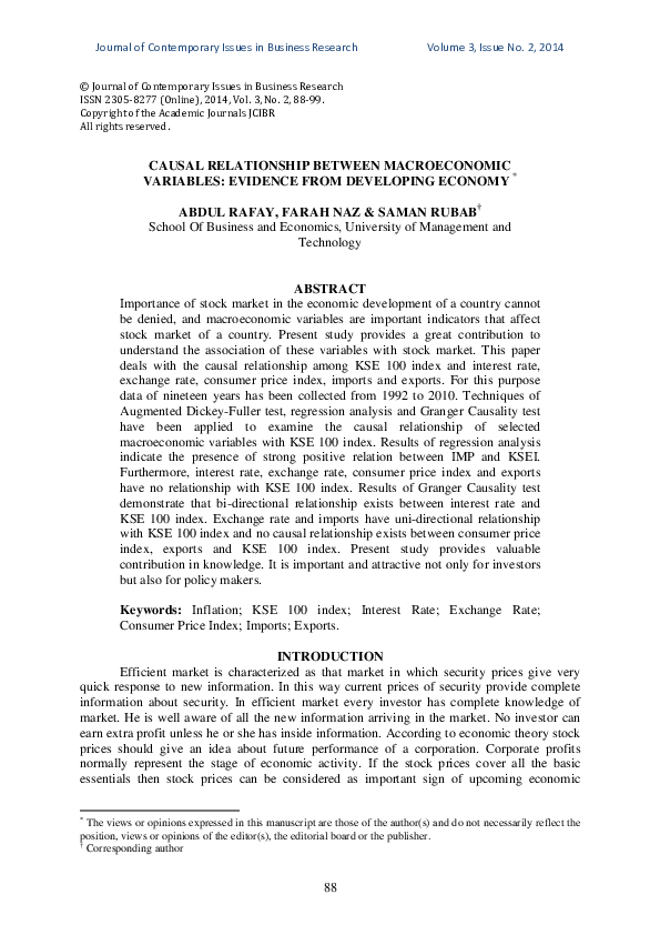 (PDF) Causal Relationship between Macroeconomic Variables: Evidence from Developing Economy