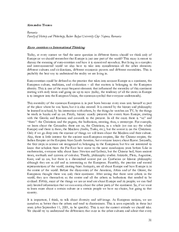 (PDF) Euro- centrism vs International Thinking