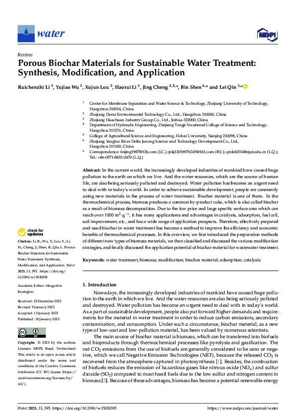 Pdf Porous Biochar Materials For Sustainable Water Treatment Synthesis Modification And