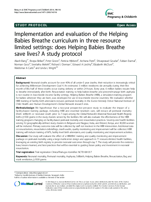 (PDF) Implementation and evaluation of the Helping Babies Breathe ...