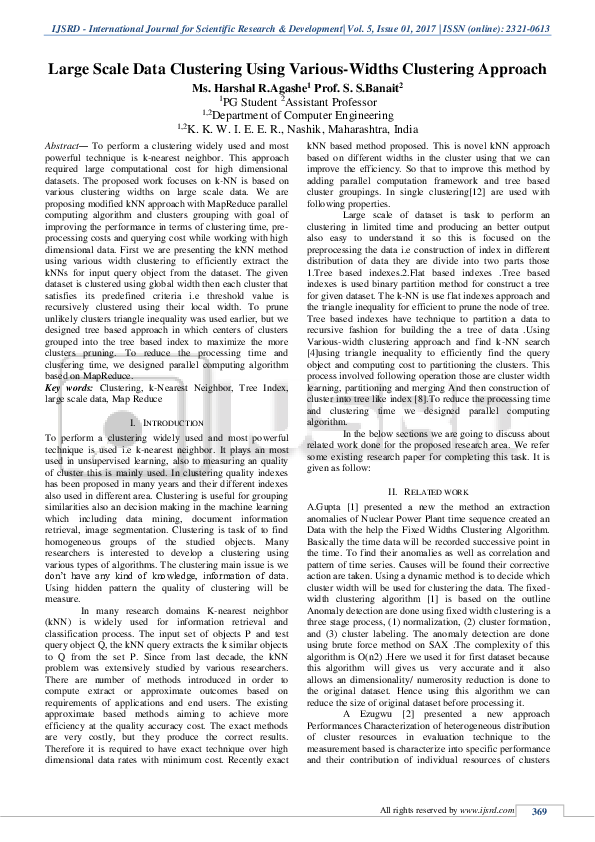 Pdf Large Scale Data Clustering Using Various Widths Clustering Approach
