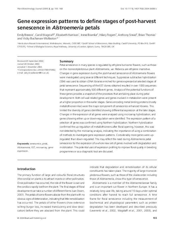 (PDF) Gene expression patterns to define stages of post-harvest ...