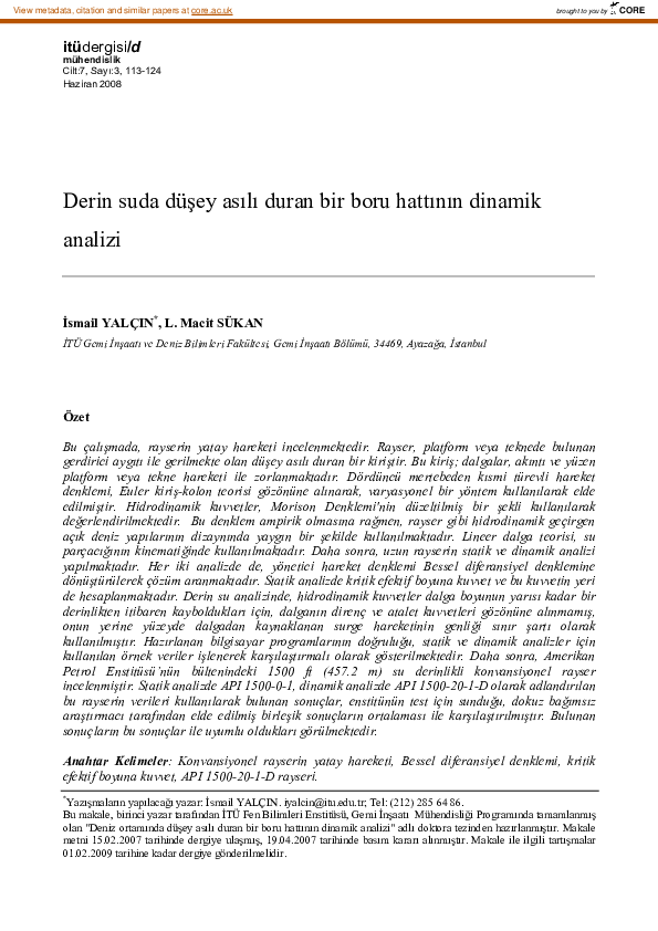 (PDF) The dynamic analysis of a vertical riser in the deep sea