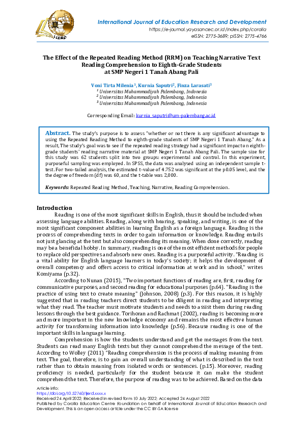 (PDF) The Effect of Repeated Reading Method (RRM) in Teaching Reading ...