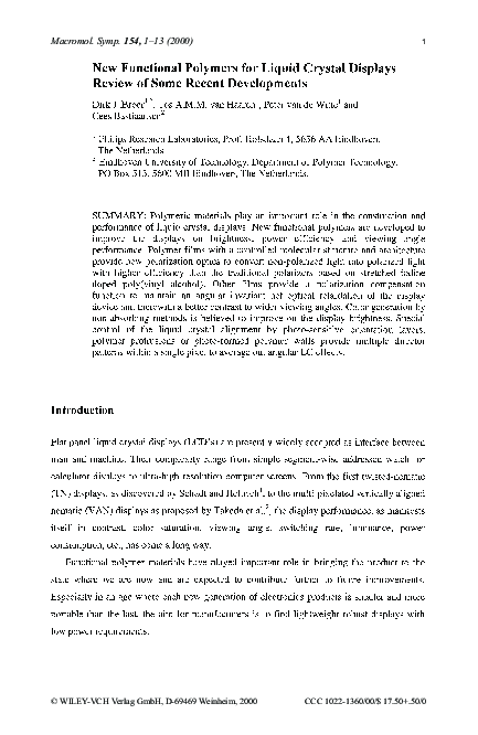 (PDF) New functional polymers for liquid crystal displays review of ...