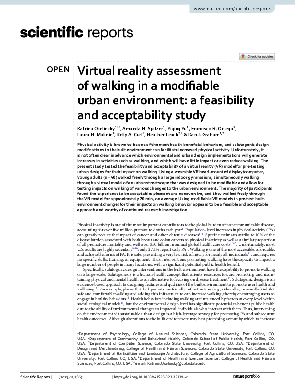 (PDF) VR Assessment of Urban Design Impact on Walking Feasibility