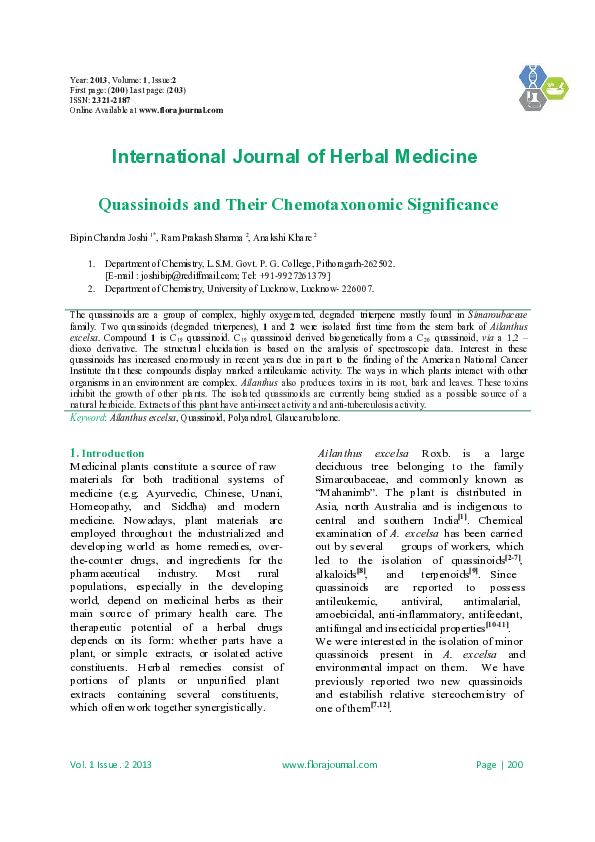 (PDF) Quassinoids and their chemotaxonomic significance