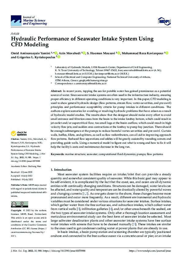 Pdf Hydraulic Performance Of Seawater Intake System Using Cfd Modeling