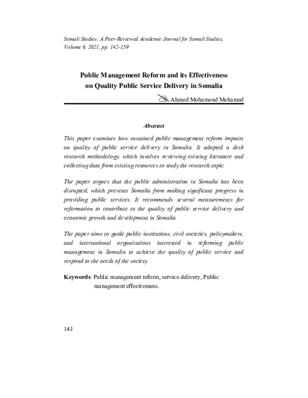 (PDF) Public Management Reform and its Effectiveness on Quality Public ...