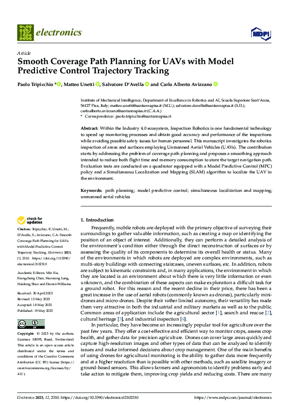 (PDF) Smooth Coverage Path Planning for UAVs with Model Predictive Control Trajectory Tracking