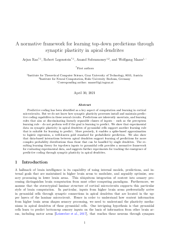 (PDF) Self-supervised learning of probabilistic prediction through synaptic plasticity in apical ...