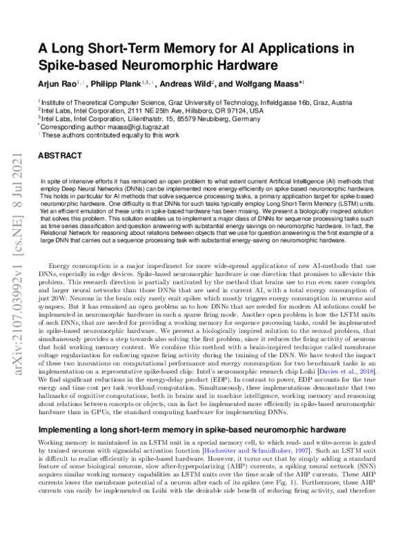 (PDF) A Long Short-Term Memory for AI Applications in Spike-based ...