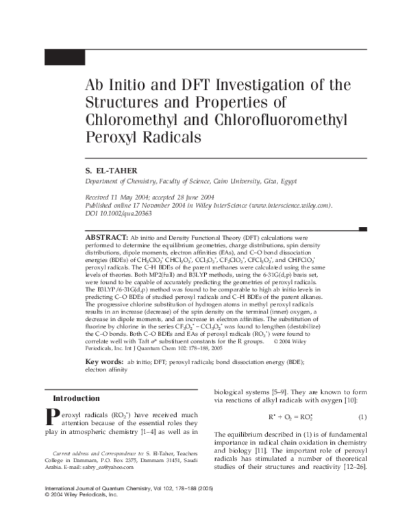 (PDF) Ab initio and DFT investigation of the structures and properties ...