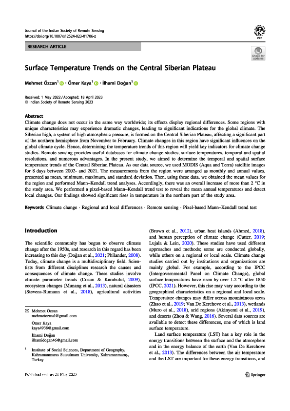 (PDF) Surface Temperature Trends on the Central Siberian Plateau