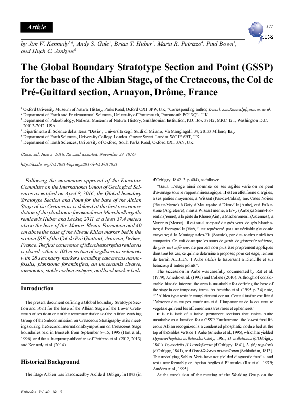 (PDF) The Global Boundary Stratotype Section and Point (GSSP) for the ...