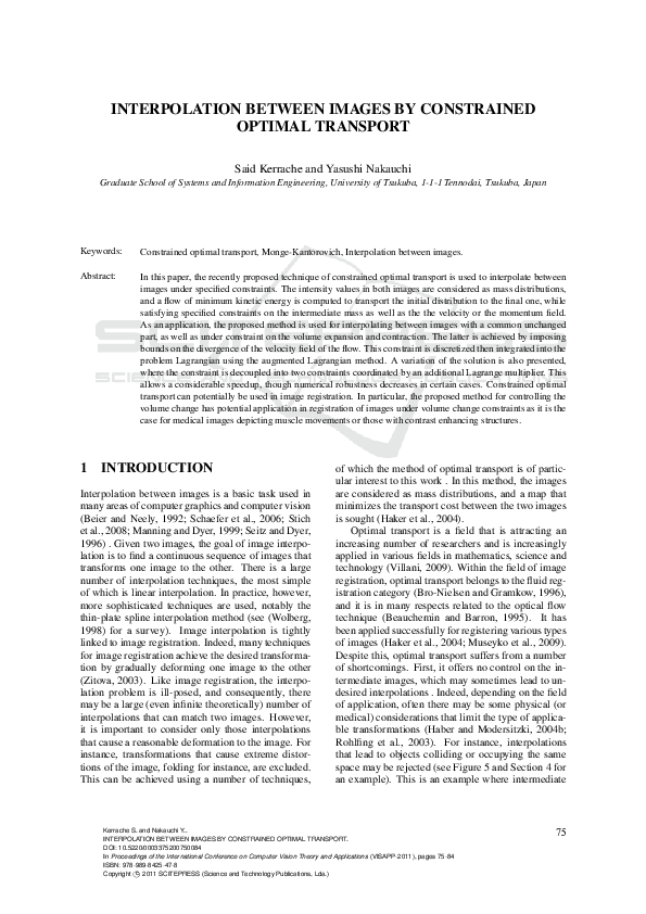 (PDF) Interpolation Between Images by Constrained Optimal Transport