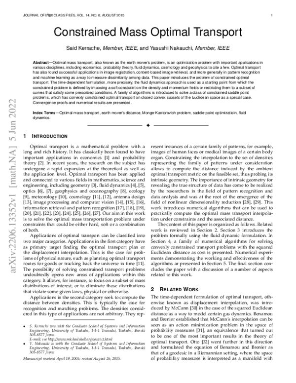 (PDF) Constrained Mass Optimal Transport