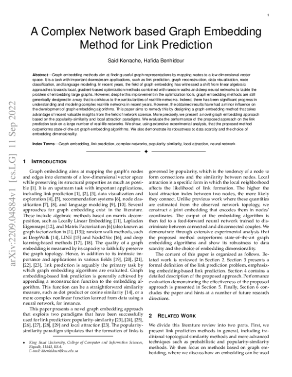 (PDF) A Complex Network based Graph Embedding Method for Link Prediction