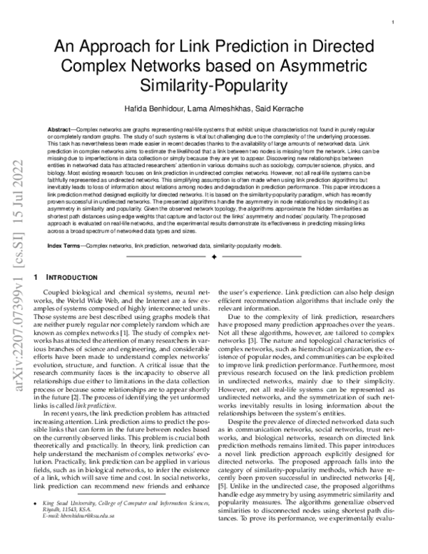 Pdf An Approach For Link Prediction In Directed Complex Networks Based On Asymmetric