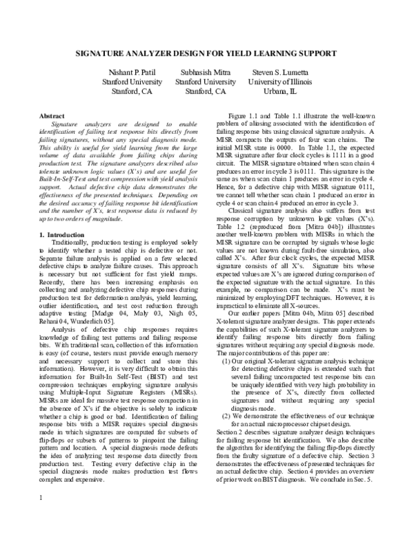 (PDF) Signature Analyzer Design for Yield Learning Support