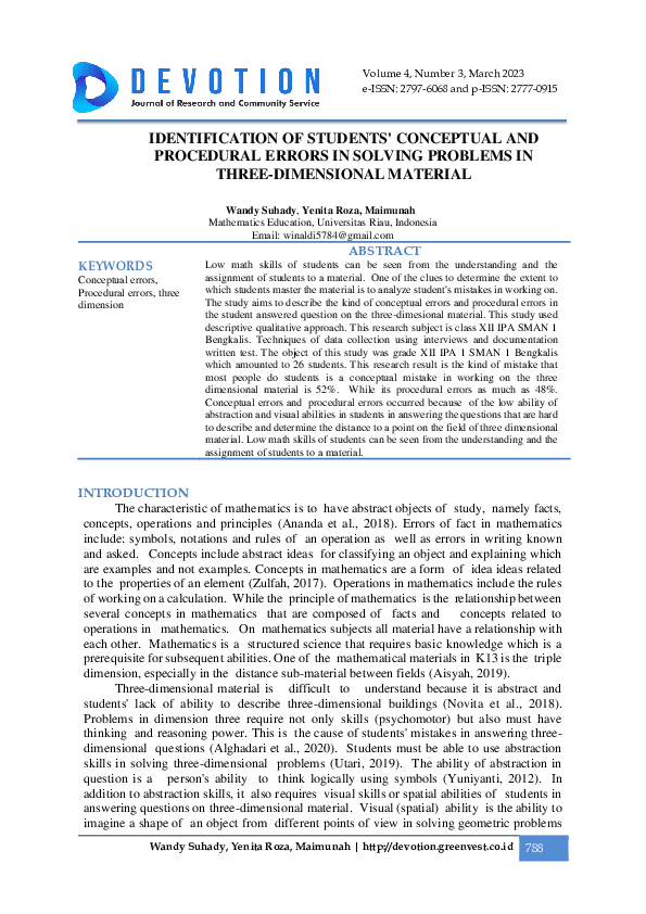 (PDF) Identification of Students' Conceptual and Procedural Errors in Solving Problems in Three ...