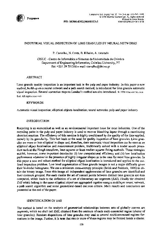 (PDF) Industrial visual inspection of lime granules by neural networks