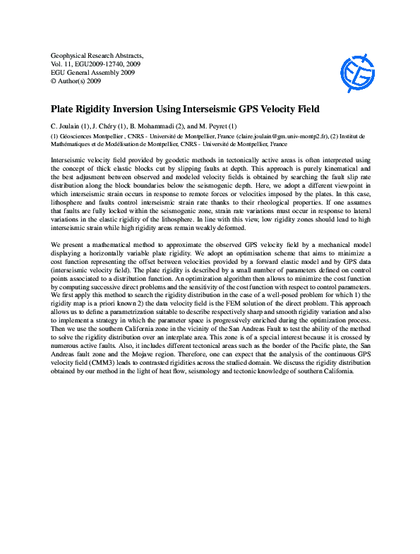 (PDF) Plate Rigidity Inversion Using Interseismic GPS Velocity Field | Michel peyret - Academia.edu