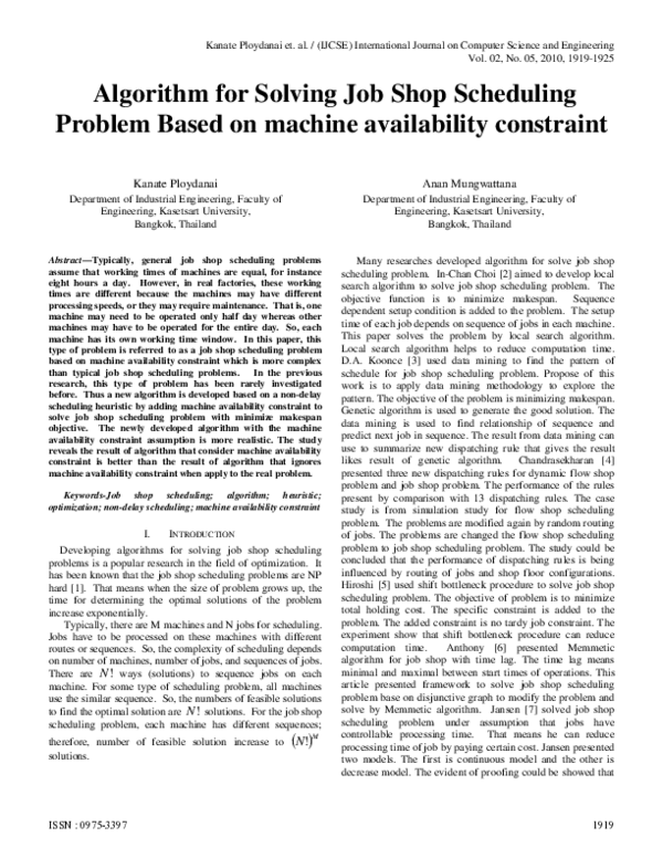 (PDF) Algorithm for Solving Job Shop Scheduling Problem Based on machine availability constraint