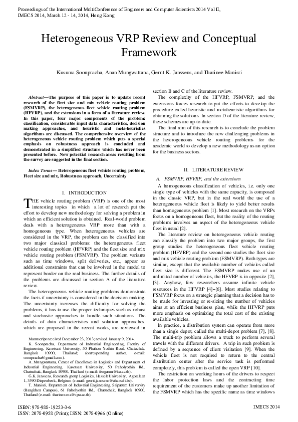 (PDF) Heterogeneous VRP review and conceptual framework