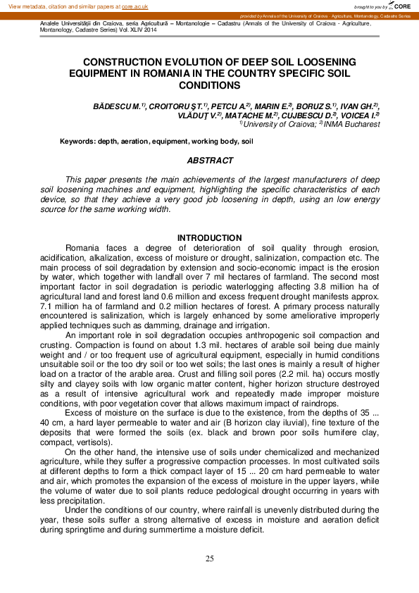 (PDF) Construction Evolution of Deep Soil Loosening Equipment in Romania in the Country Specific ...