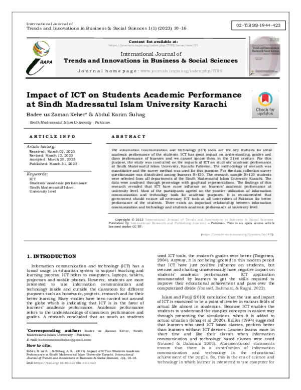 (PDF) Impact of ICT on Students Academic Performance at Sindh ...