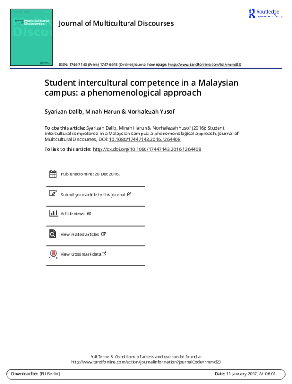 (PDF) Student intercultural competence in a Malaysian campus: a ...