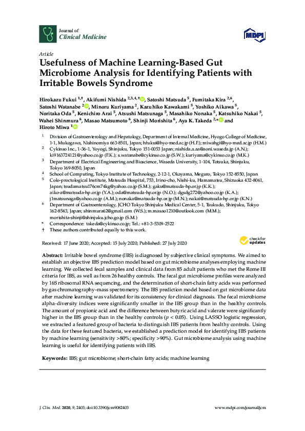 (PDF) Usefulness of Machine Learning-Based Gut Microbiome Analysis for Identifying Patients with ...