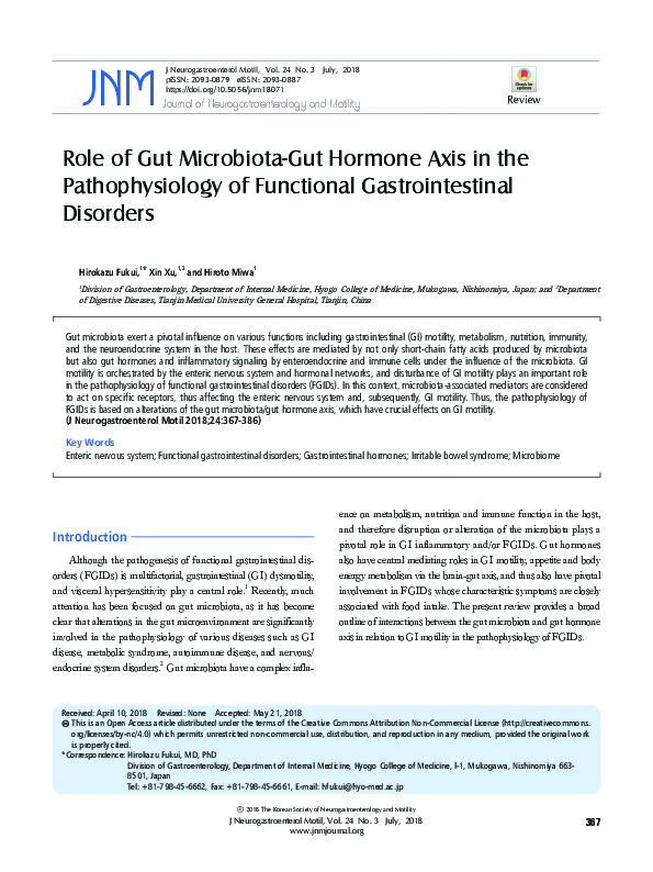 (PDF) Role of Gut Microbiota-Gut Hormone Axis in the Pathophysiology of Functional ...