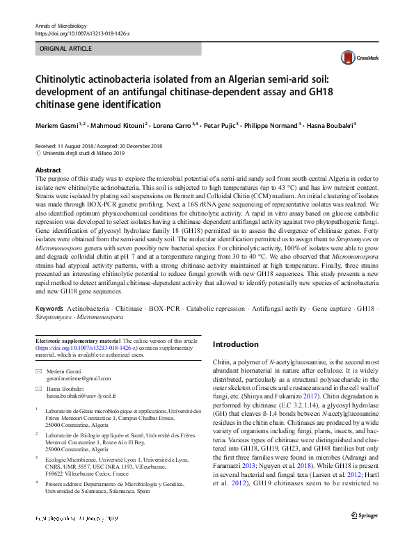 (PDF) Chitinolytic actinobacteria isolated from an Algerian semi-arid ...