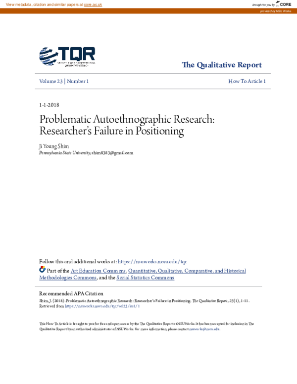 (PDF) Problematic Autoethnographic Research: Researcher’s Failure in ...