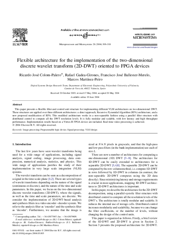Pdf Flexible Architecture For The Implementation Of The Two Dimensional Discrete Wavelet